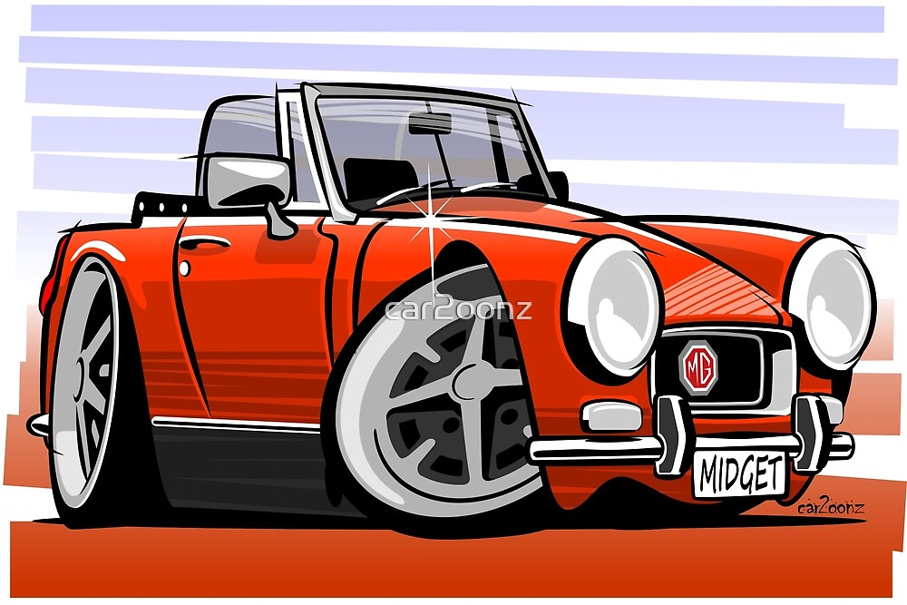 "MG Midget RWA mk3 caricature blaze " by car2oonz | Redbubble