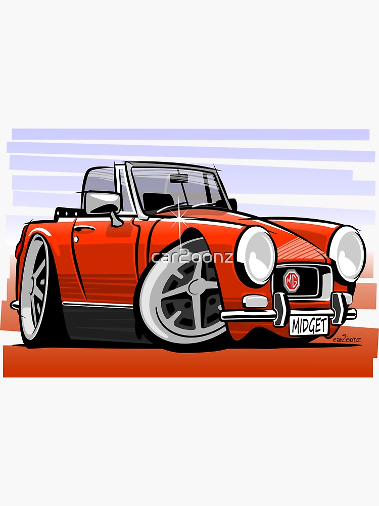 "MG Midget RWA mk3 caricature blaze " Sticker for Sale by car2oonz ...