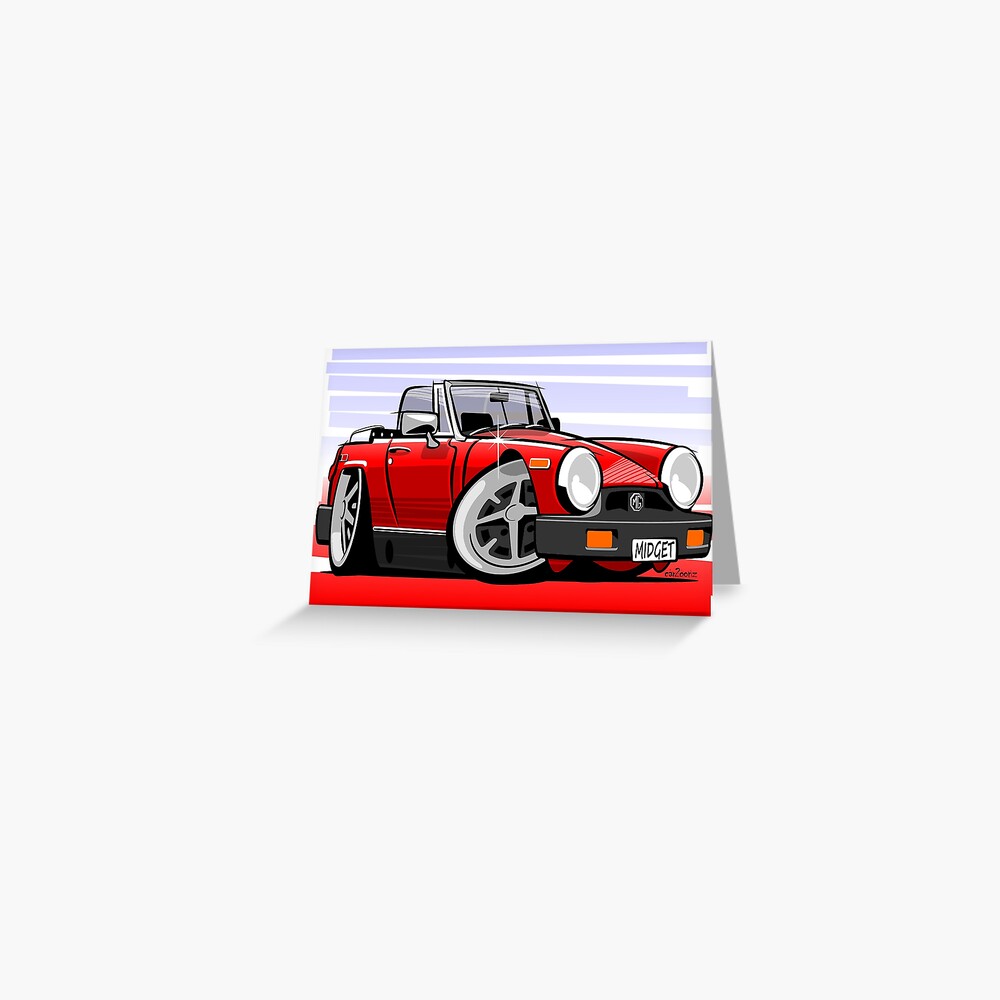"MG Midget 1500 caricature red US spec" Greeting Card for Sale by ...