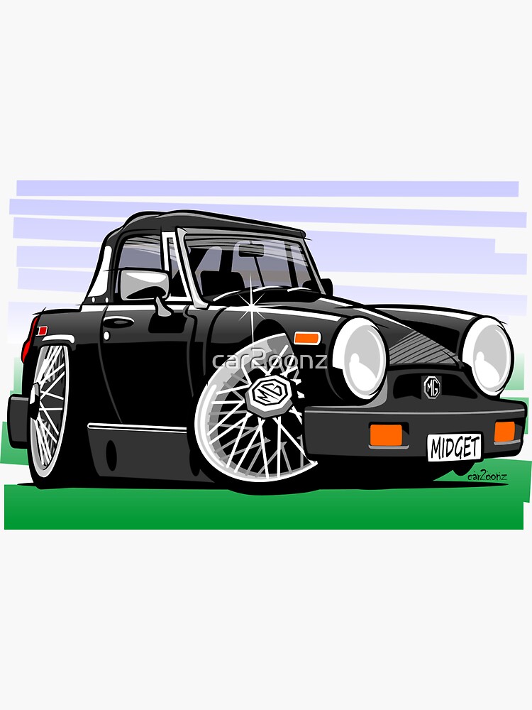 "MG Midget 1500 caricature black US spec" Sticker for Sale by car2oonz ...
