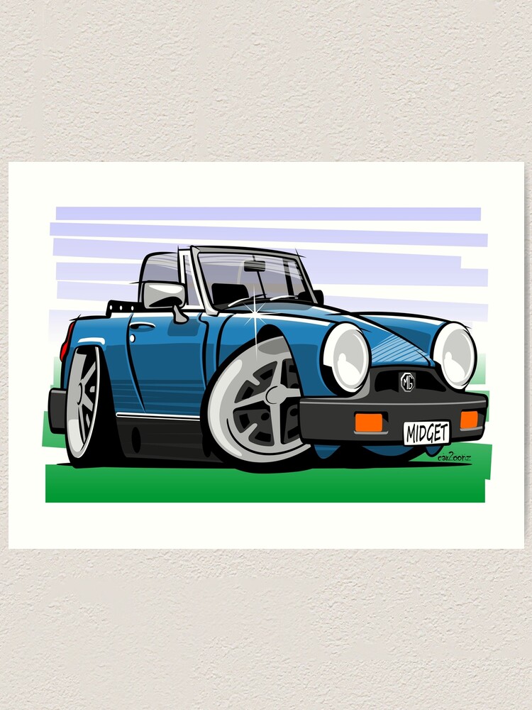 "MG Midget 1500 caricature blue" Art Print by car2oonz | Redbubble