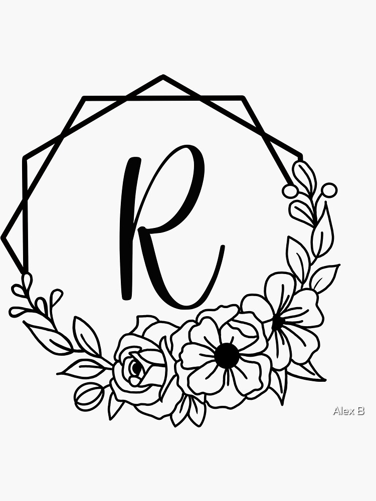 "R Monogram Circle Flowers" Sticker for Sale by Alex-Prints | Redbubble