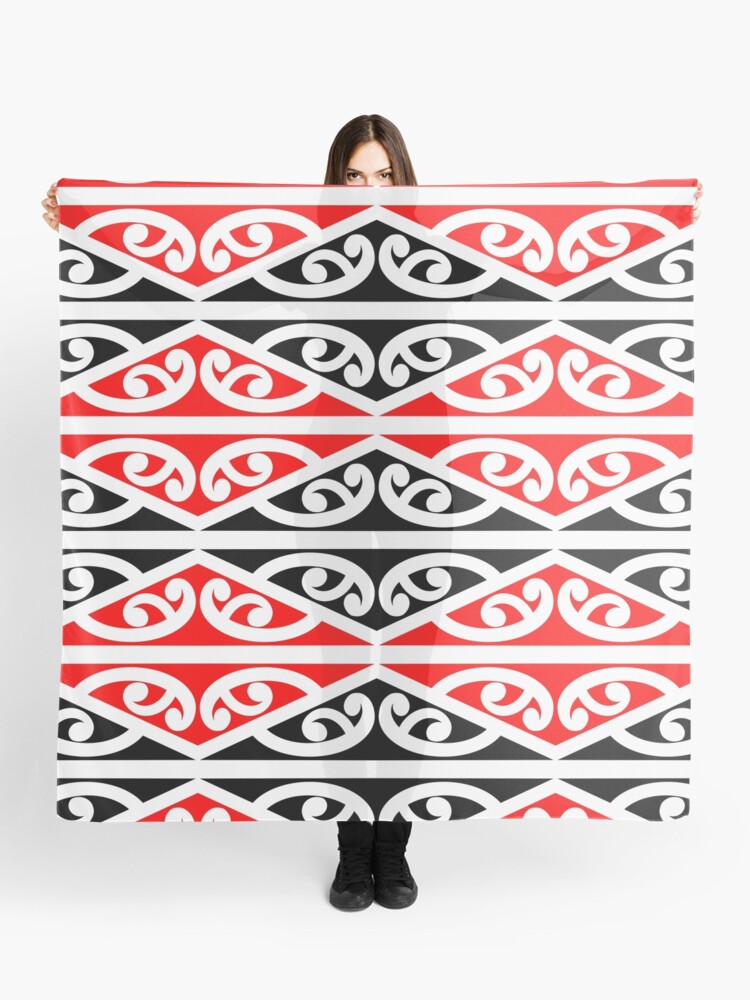 "Kowhaiwhai Pattern, Koru, Version 2, Large, Red " Scarf for Sale by ...