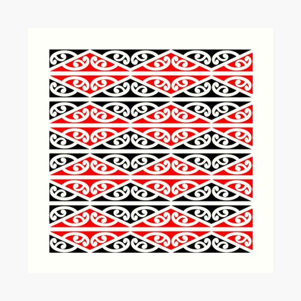 "Kowhaiwhai Pattern, Koru, Version 2, Large, Red " Art Print by Kiwidom ...