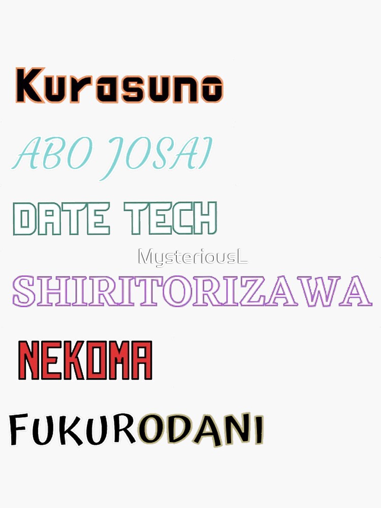 "Haikyuu team names " Sticker for Sale by MysteriousL | Redbubble