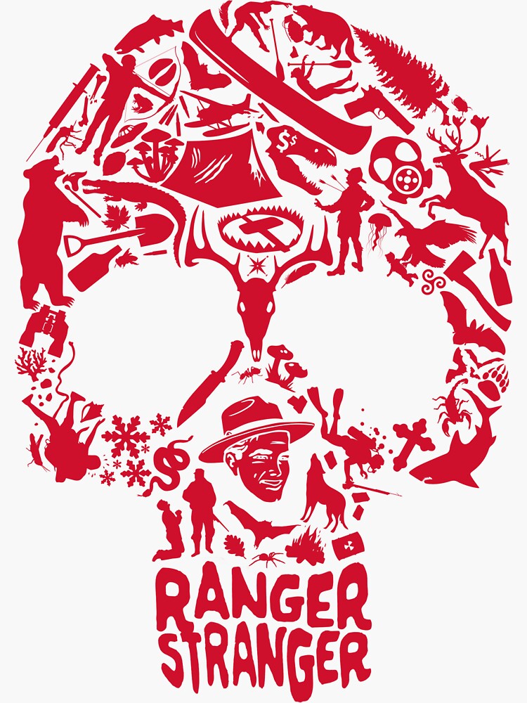 "Ranger Stranger Skull RED" Sticker for Sale by Funculus | Redbubble