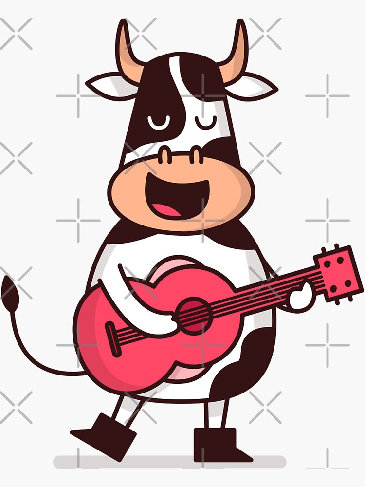 "Funny Cow Playing Guitar" Sticker for Sale by SukhothaiShop | Redbubble