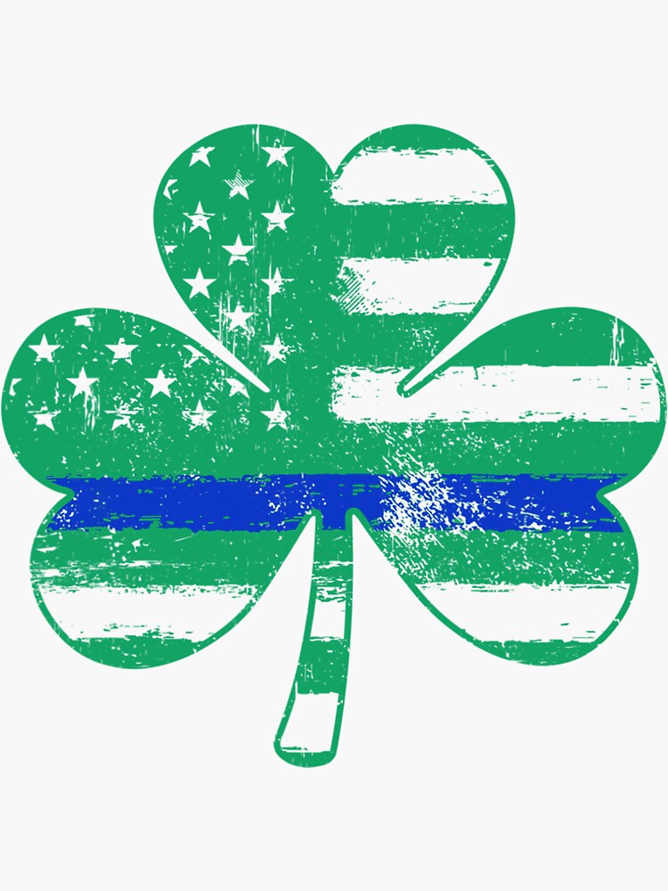 "Thin Blue Line Irish Shamrock Police USA American Flag" Sticker for ...