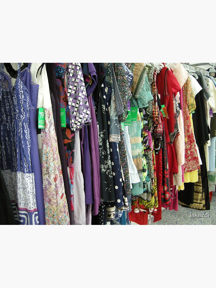 "an op shop rack full of bright colourful hippy clothes" Sticker by ...