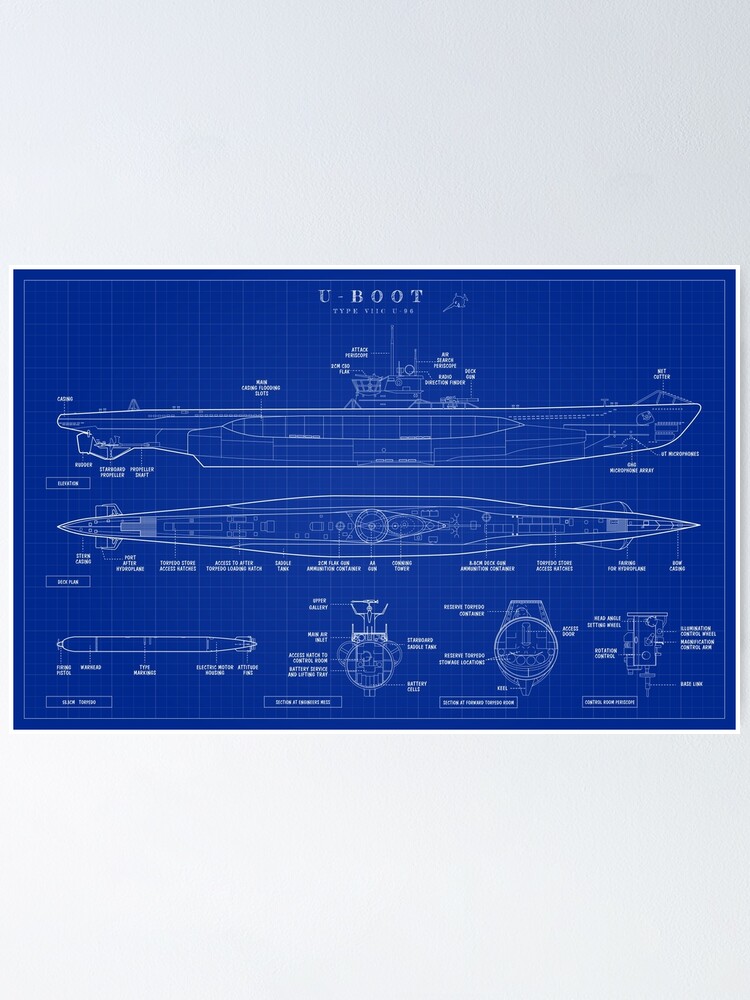 "Das Boot: U-Boot Type VIIC (U-96) Blueprint" Poster von BGALAXY ...