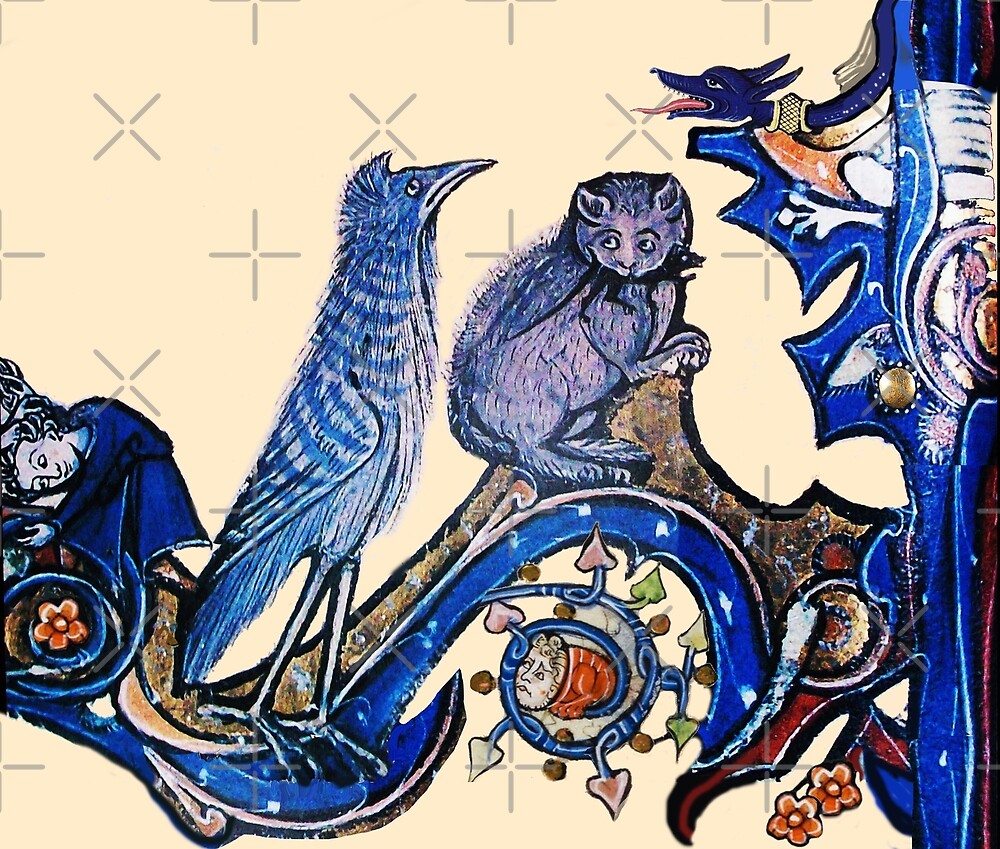 "WEIRD MEDEVAL BESTIARY, CAT AND CUCKOO BIRD IN BLUE" by BulganLumini ...