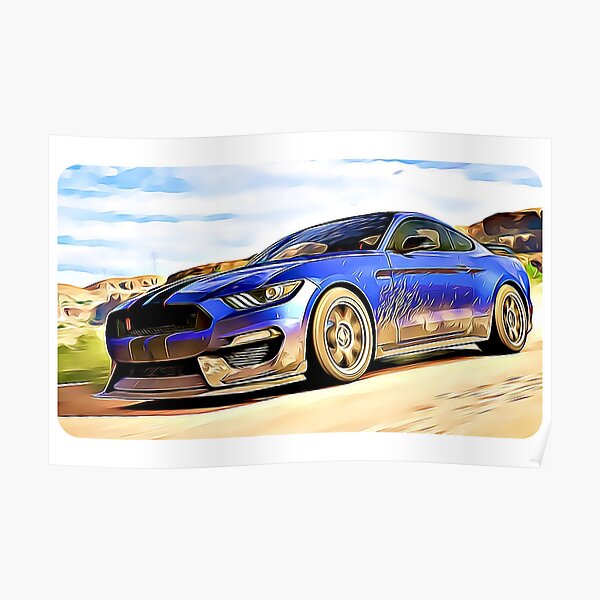 "Mustang GT500 Cartoon Drawing Action Print" Poster for Sale by Auto ...
