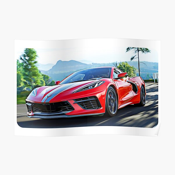 Póster «Corvette C8 dibujos animados dibujo acción impresión» de Auto ...