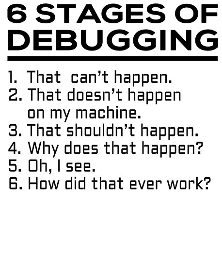 "6 stages of debugging" Posters by bkdesign | Redbubble