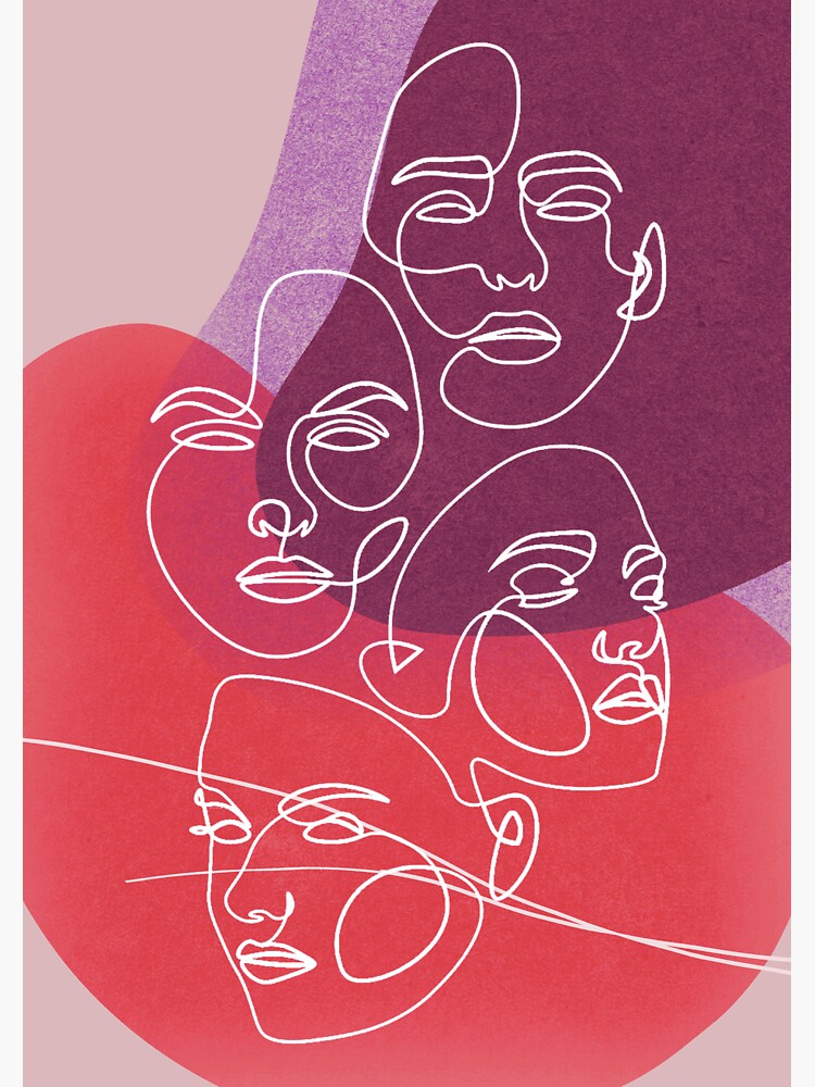"Minimalist design multiple faces line art Pink" Sticker by Eldoradoo ...