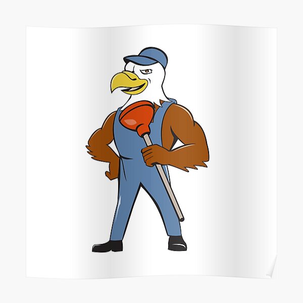 "Bald Eagle Plumber Plunger Isolated Cartoon" Poster by patrimonio ...