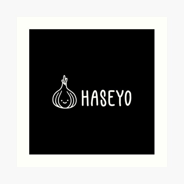 "Onion haseyo (Annyeonghaseyo) Cute Korean Pun - White on Black" Art ...