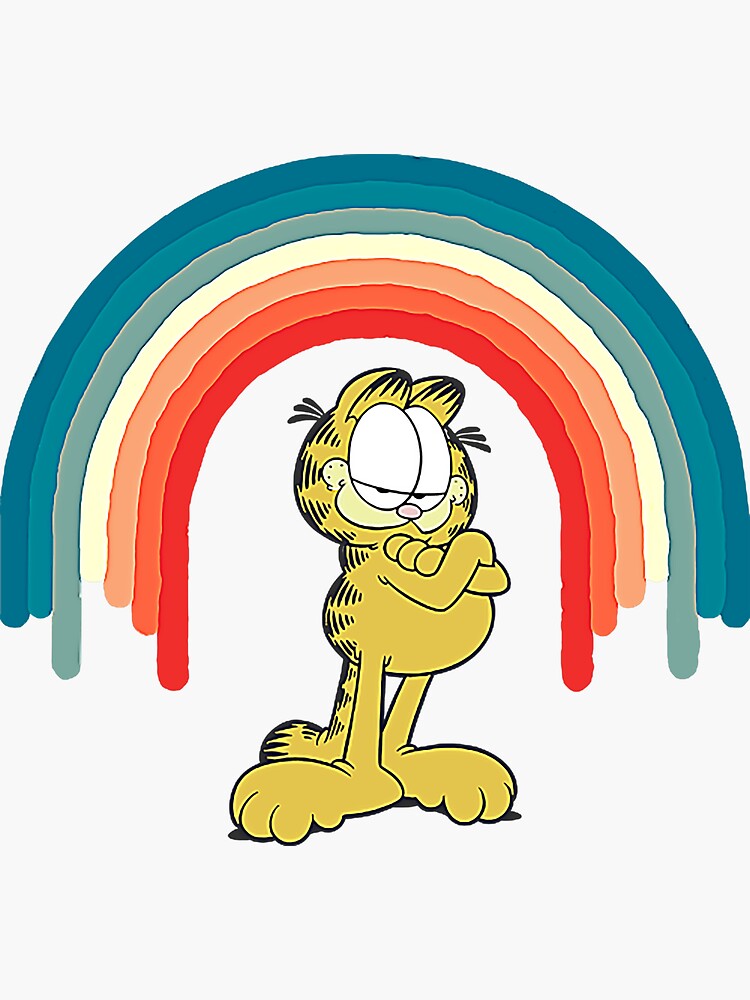 "Garfield Rainbow 70s T-Shirt" Sticker for Sale by GrandPrix14s | Redbubble