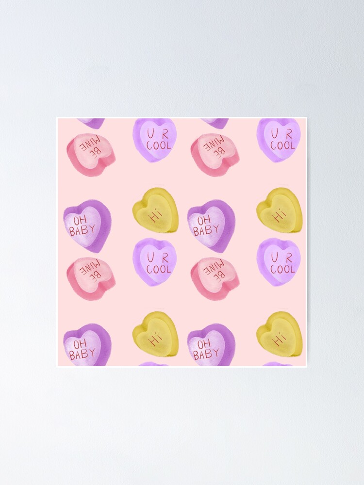 " Conversation Hearts Pattern on Pink" Poster for Sale by SPaintsStuff ...