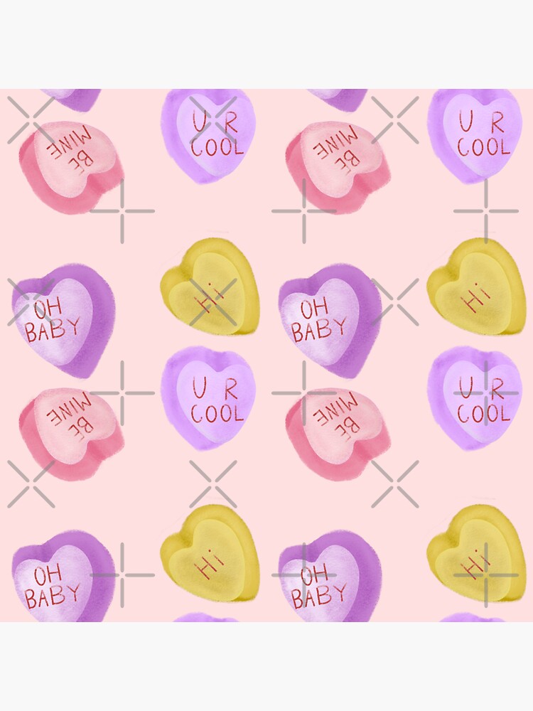 " Conversation Hearts Pattern on Pink" Sticker for Sale by SPaintsStuff ...