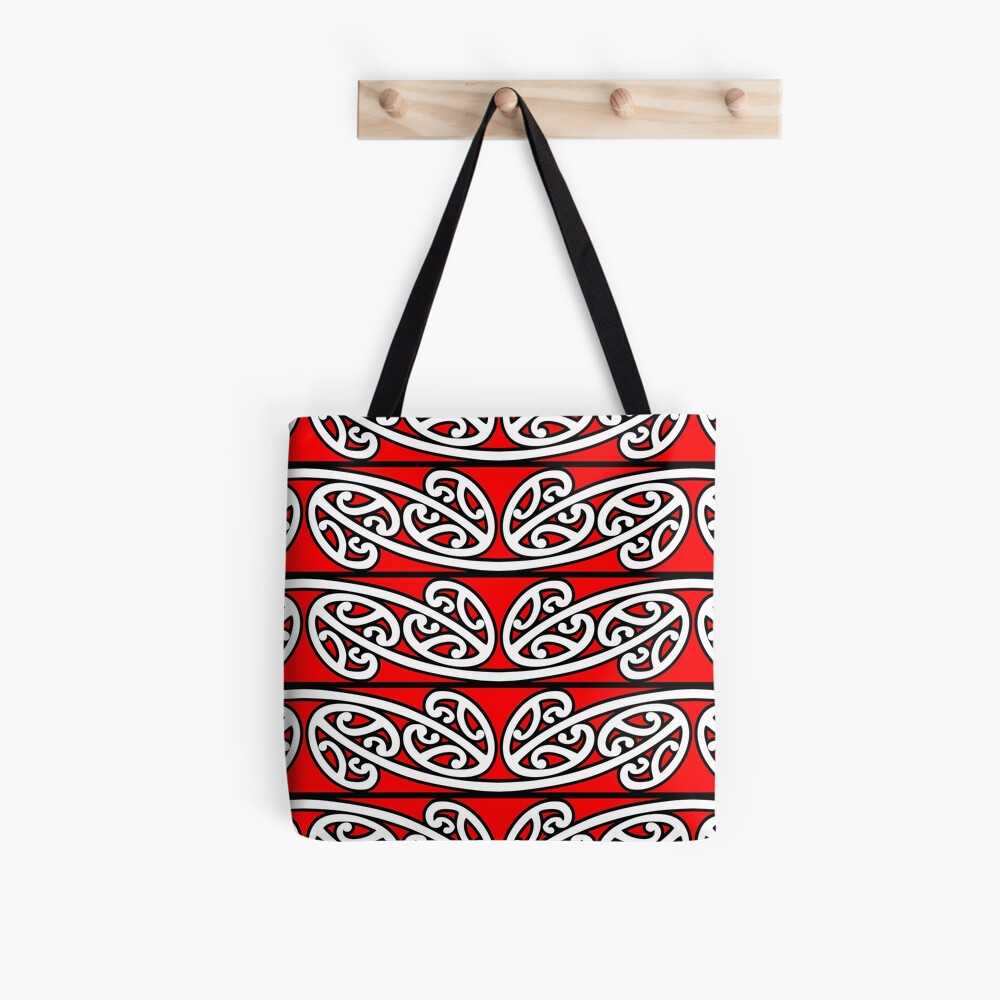"Kowhaiwhai Pattern, Mangopare, Version 5, Red, Large" Tote Bag for ...