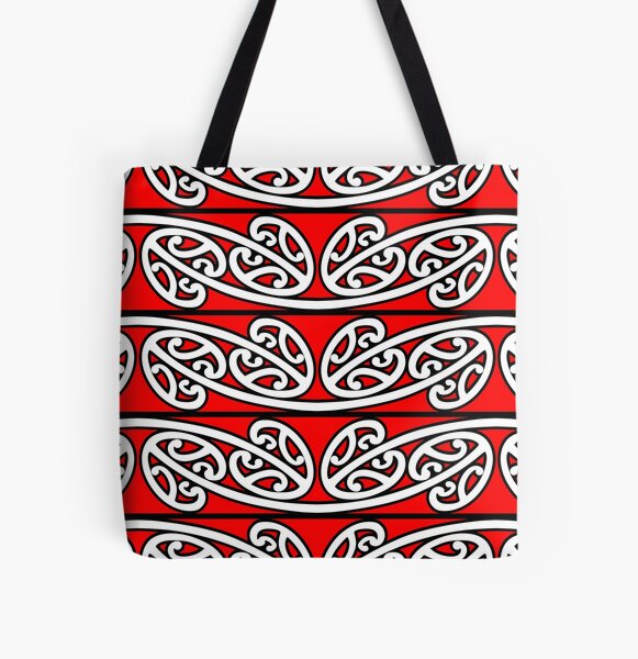 "Kowhaiwhai Pattern, Mangopare, Version 5, Red, Large" Tote Bag for ...