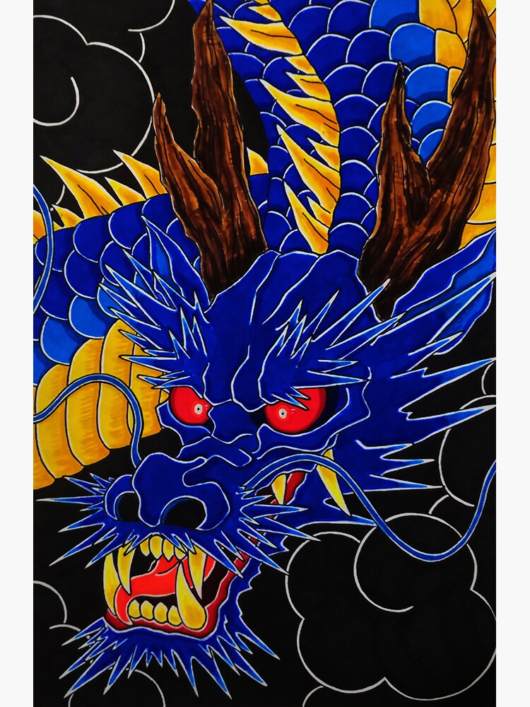 "Japanese Blue Dragon" Sticker for Sale by DonatoArt | Redbubble