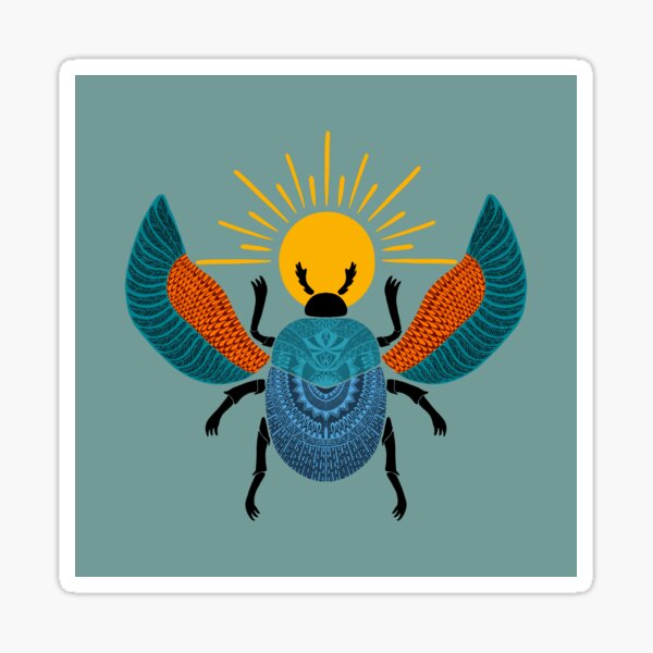 "Colorful Ancient Egyptian Scarab Rolling Sun" Sticker by IevaLiART ...