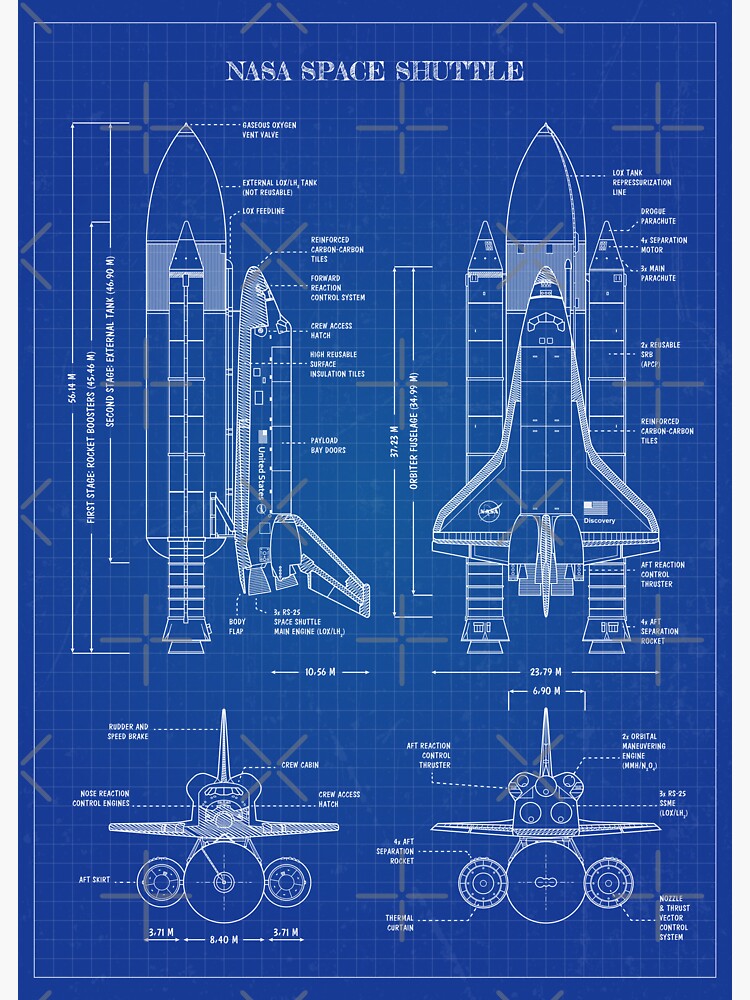 "NASA Space Shuttle Blueprint (Vertical Version)" Sticker for Sale by ...