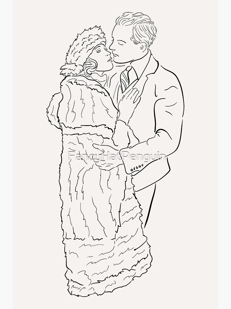 "1920s Couple Embrace - line drawing" Poster for Sale by ...