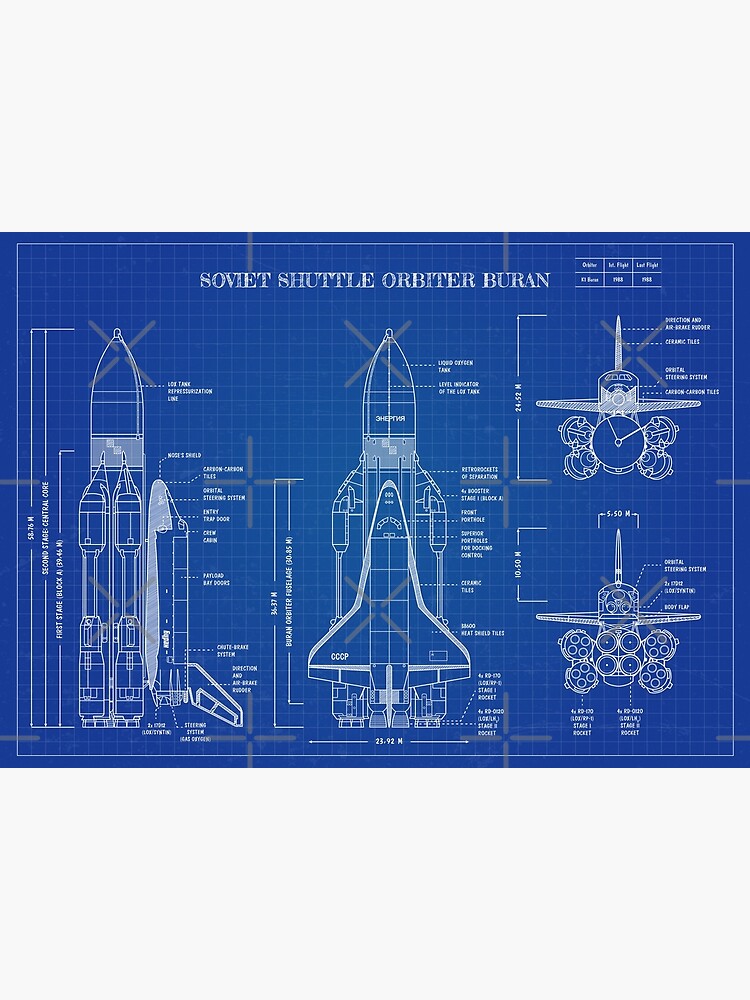"Buran: Soviet Shuttle Orbiter (Blueprint-English)" Poster for Sale by ...