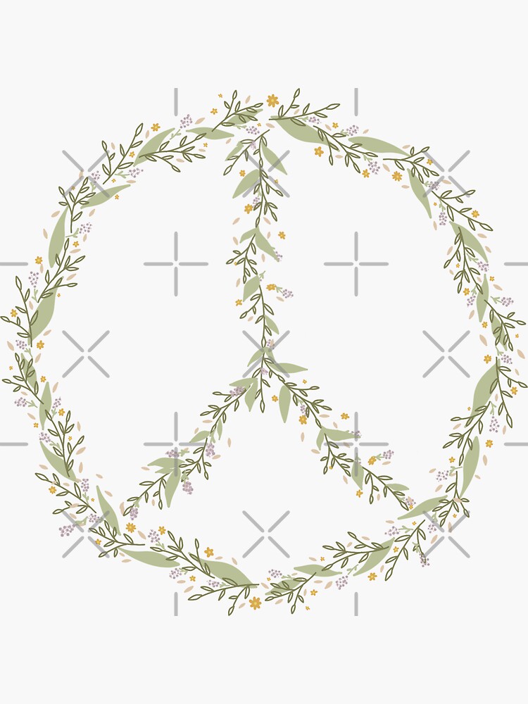 "Peace sign leaf wreath" Sticker by Dsilverart | Redbubble