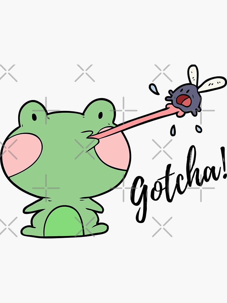 "Gotcha! A frog catches a fly." Sticker for Sale by javajossi | Redbubble