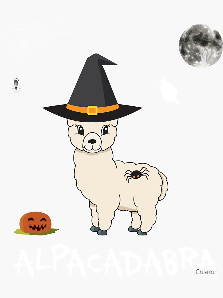 "ALPACADABRA alpaca horror witch pumpkin moon Halloween" Sticker for ...