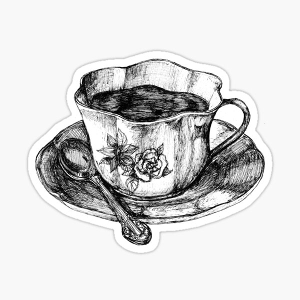 "Vintage Tea Cup" Sticker by InkyArtStudio | Redbubble