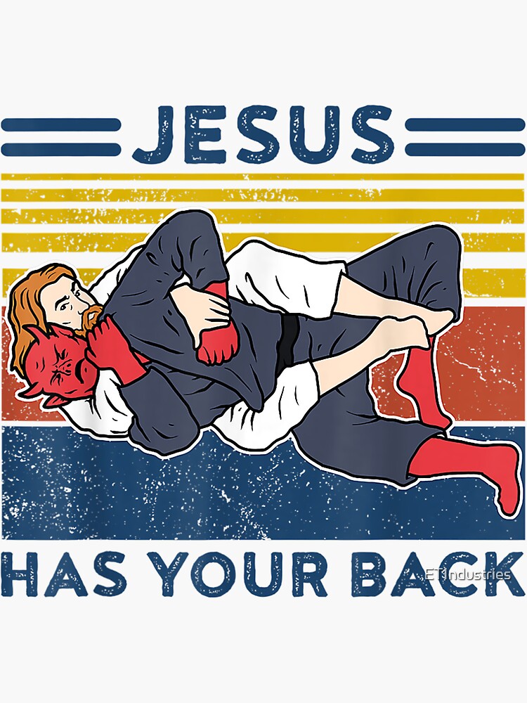 "Funny Brazilian Jiu Jitsu "Jesus Has Your Back"" Sticker for Sale by ...