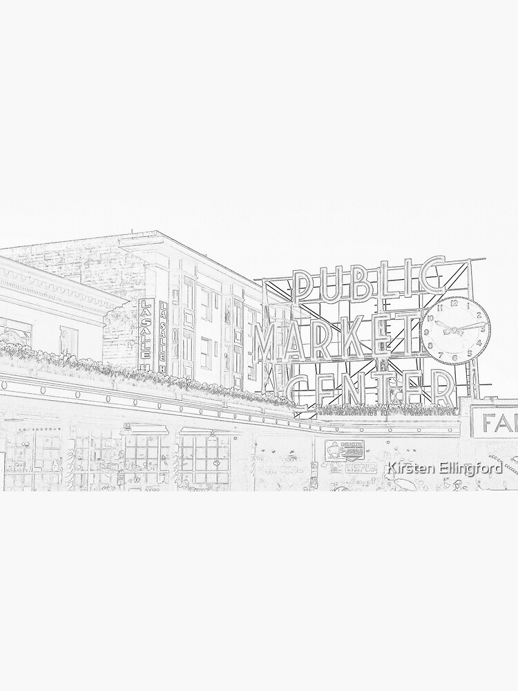 "Pike Place Market Line Drawing" Sticker for Sale by kchase | Redbubble