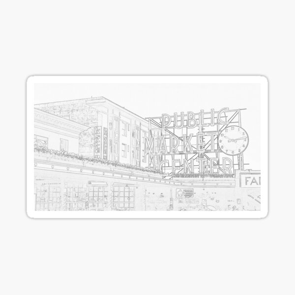 "Pike Place Market Line Drawing" Sticker for Sale by kchase | Redbubble