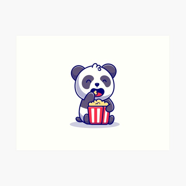 "cute panda eating popcorn cartoon animal food " Art Print by ...