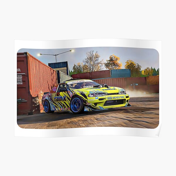 Póster «Silvia s15 Drift Yellow Cartoon Dibujo Acción Imprimir» de Auto ...