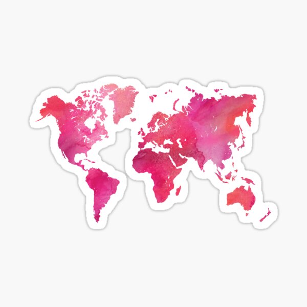 "Pink Watercolor Texture World Map" Sticker for Sale by anabellstar ...