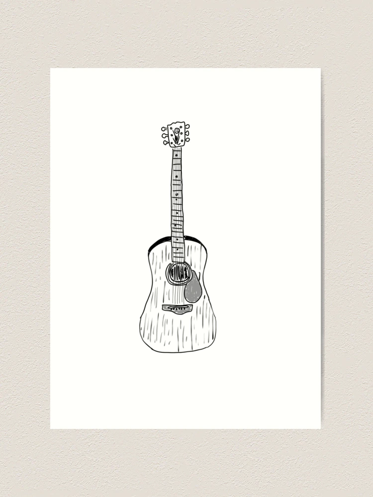 Arte Lineal De Guitarra Acústica Acústico Guitarrista Punteo