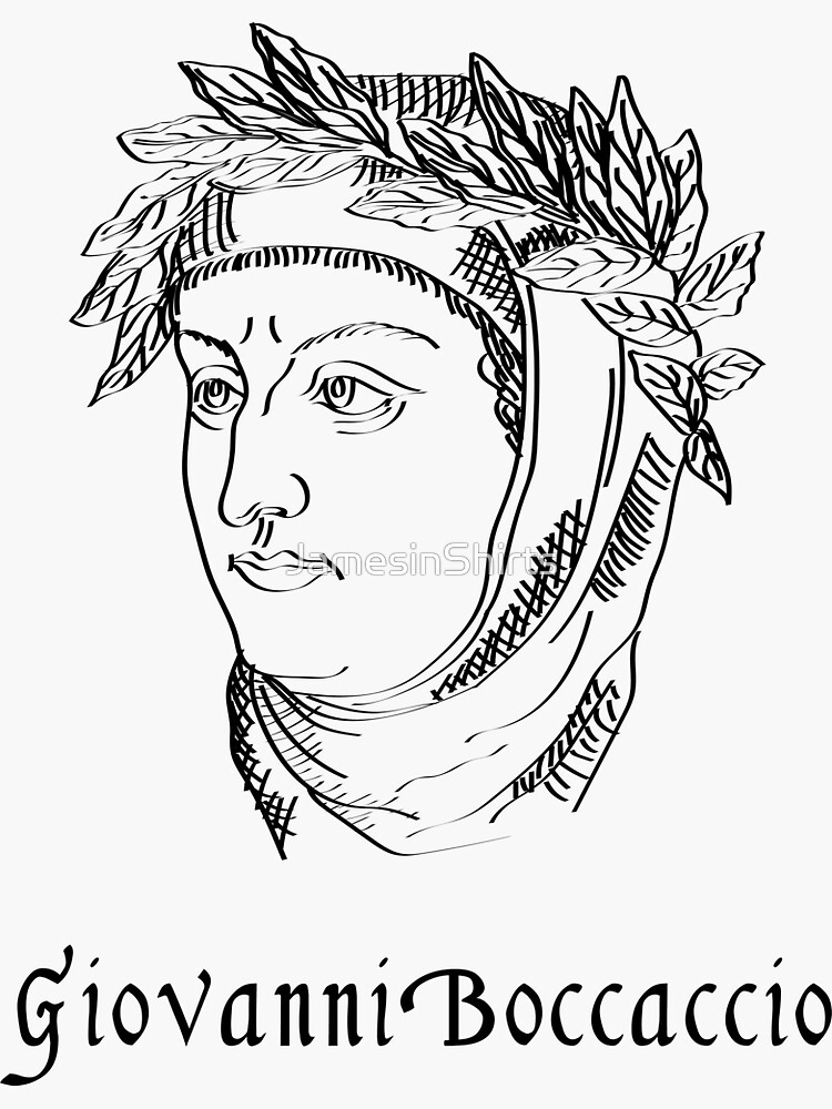 "Writing with Giovanni Boccaccio" Sticker for Sale by JamesinShirts ...