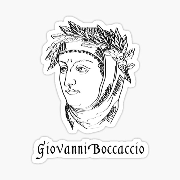 "Writing with Giovanni Boccaccio" Sticker for Sale by JamesinShirts ...