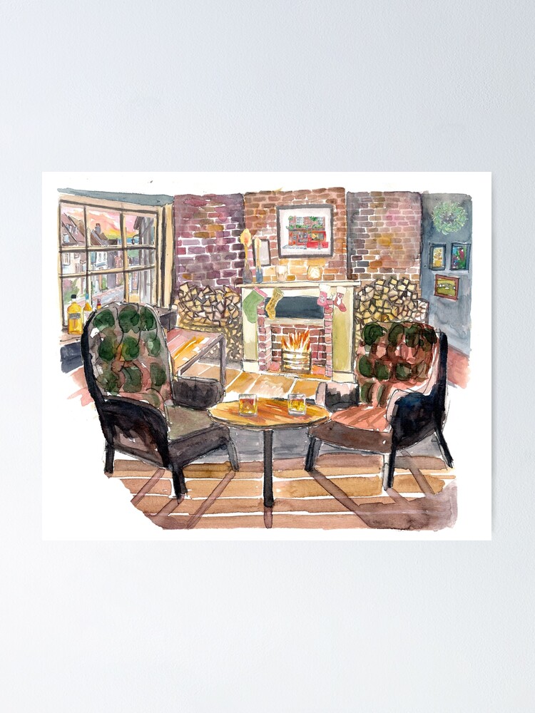 "English Countryside Pub Fireside and Streetscene" Poster for Sale by ...