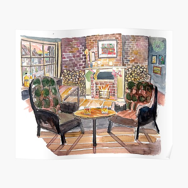 "English Countryside Pub Fireside and Streetscene" Poster for Sale by ...