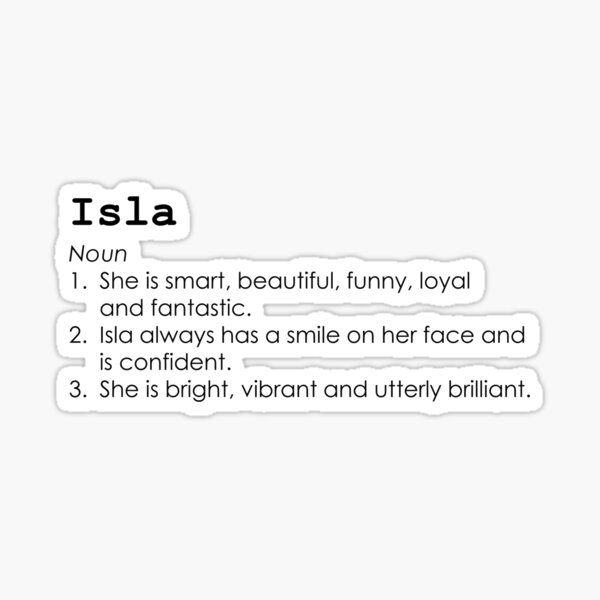 "Isla name definition- yellow" Sticker for Sale by mycreationsco ...