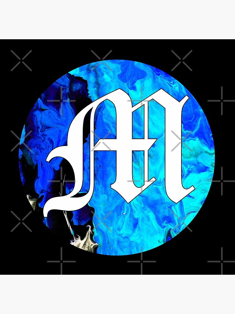" Gothic letter M on blue circle sticker" Poster by xalexiart | Redbubble