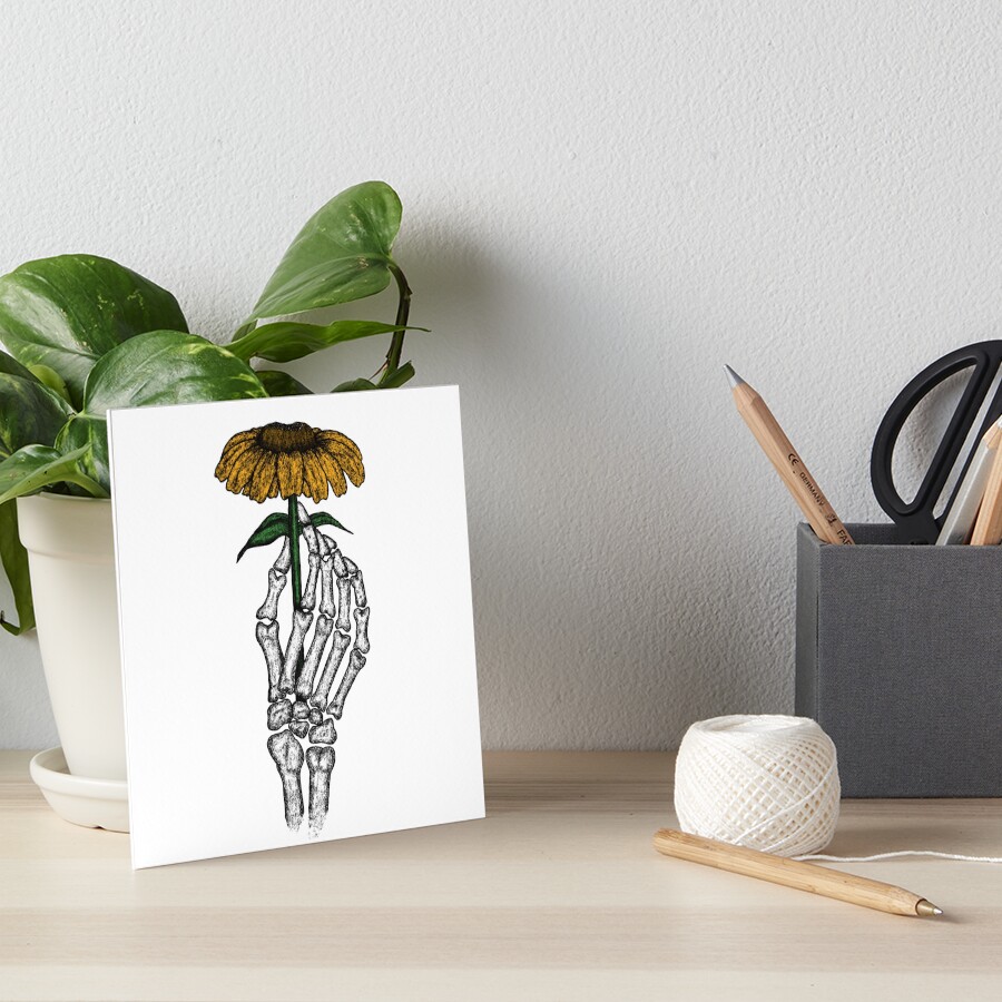 "Daisy skeleton hand with flower illustration" Art Board Print by ...
