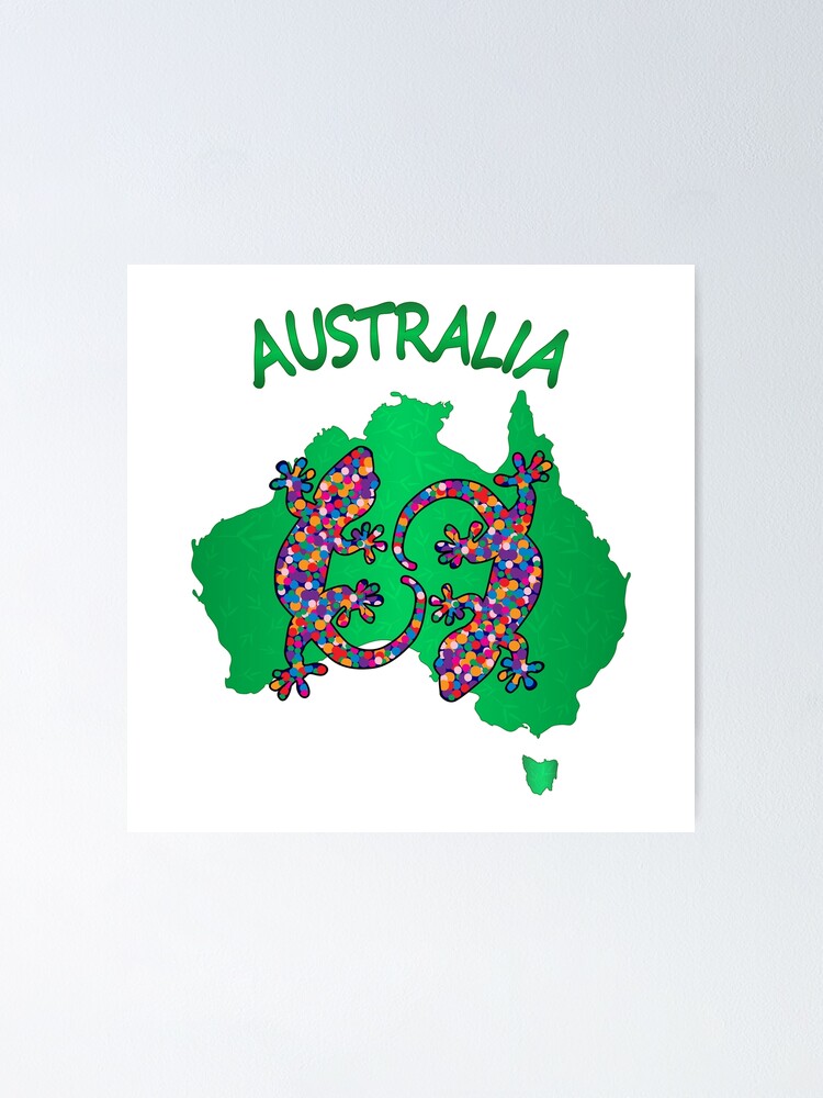 "Map of Australia with two lizards" Poster by Kajaniko | Redbubble